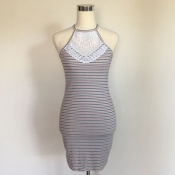 Bozzolo | Dresses | Striped Crochet Halter Neck Bodycon Mini Dress ...